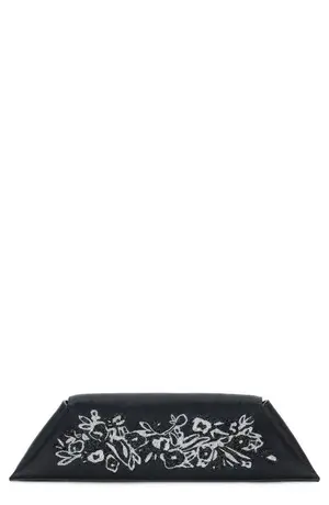 BEHNO Diana Floral Leather Clutch - Black/silver