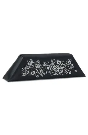 BEHNO Diana Floral Leather Clutch - Black/silver