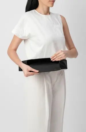 BEHNO Diana Striped Leather Clutch - Black/silver