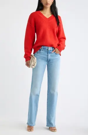 OPEN EDIT Relaxed V-neck Sweater - Red Rush