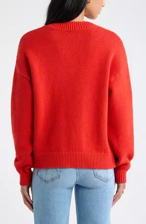 OPEN EDIT Relaxed V-neck Sweater - Red Rush