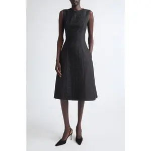 Carolina Herrera Sleeveless Guipure Lace Detail Denim Dress - Black