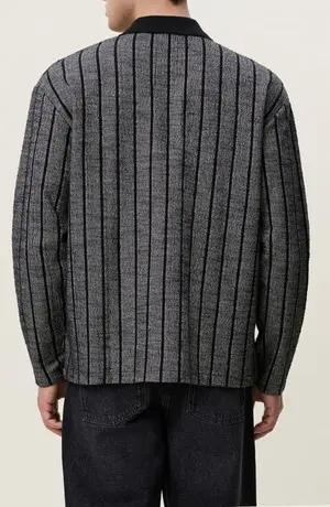 LES DEUX Pinstripe Jacquard Long Sleeve Polo