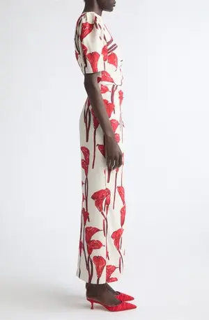 Carolina Herrera Floral Silk Ankle Length Gown