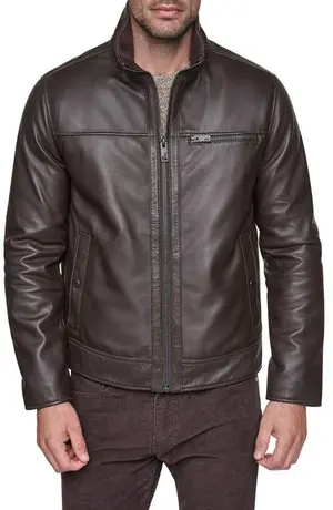 Andrew Marc Stand Collar Leather Jacket - Hickory