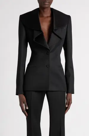 Alexander McQueen Ruffle Neck Wool Jacket