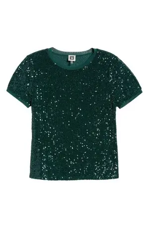 Anne Klein Sequined Short Sleeve T-shirt - Pine Forest