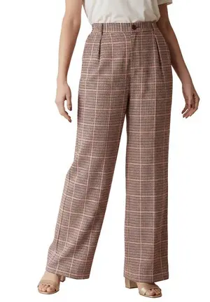 JESSICA LONDON Bi-stretch Wide Leg Pant - Rose Check Houndstooth