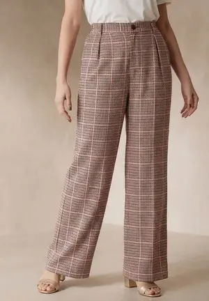 JESSICA LONDON Bi-stretch Wide Leg Pant - Rose Check Houndstooth