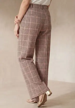 JESSICA LONDON Bi-stretch Wide Leg Pant - Rose Check Houndstooth