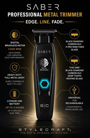 STYLECRAFT Saber Professional Cordless Hair Trimmer - Black