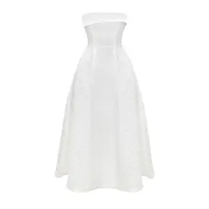 POST MERIDIEM Jacquard Midi Dress With Satin Turn-up - White
