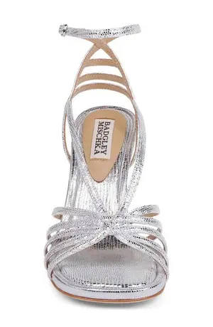 Badgley Mischka Russell Ii Metallic Embossed Leather Ankle Strap Sandal - Silver Lizaard