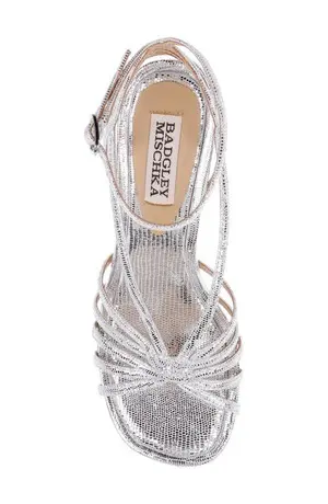 Badgley Mischka Russell Ii Metallic Embossed Leather Ankle Strap Sandal - Silver Lizaard