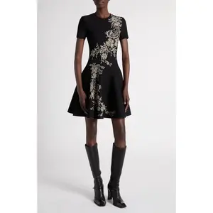 Alexander McQueen Embroidered Flared Mini Dress