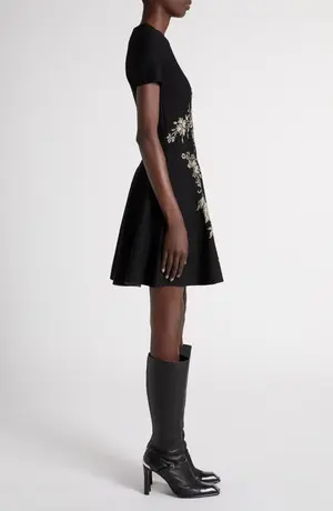 Alexander McQueen Embroidered Flared Mini Dress