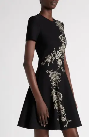 Alexander McQueen Embroidered Flared Mini Dress