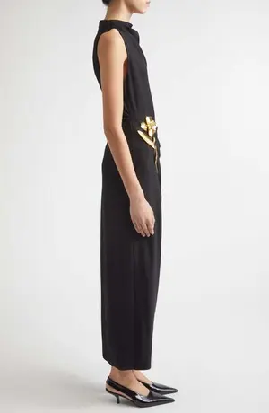 Lela Rose Metallic Embroidered Satin Midi Dress