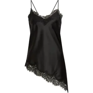 OPEN EDIT Asymmetrical Lace Satin Tank Black
