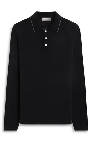Bugatchi Merino Wool Polo Sweater - Black