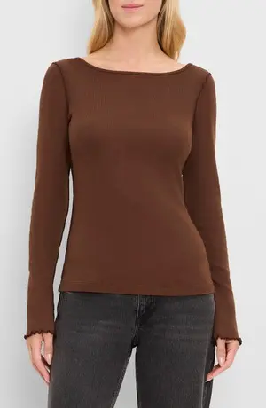 Michael Stars Flared Sleeve Long Sleeve Boatneck Tee - Molasses