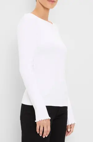 Michael Stars Flared Sleeve Long Sleeve Boatneck Tee - White