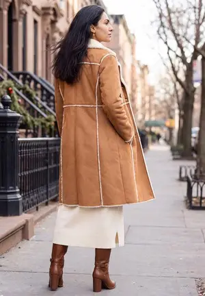 JESSICA LONDON Faux Shearling Midi Coat