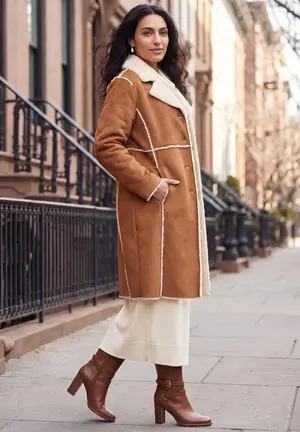JESSICA LONDON Faux Shearling Midi Coat