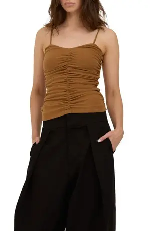 PROJECT SOCIAL T Ruched Jersey Camisole With Sweetheart Neck - Camel