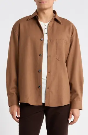 Emporio Armani Virgin Wool Button-up Overshirt - Tan