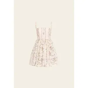 Agua Bendita Mielero Navegante Mini Dress With Floral Embroidery And Pearl Embellishments - Ivory