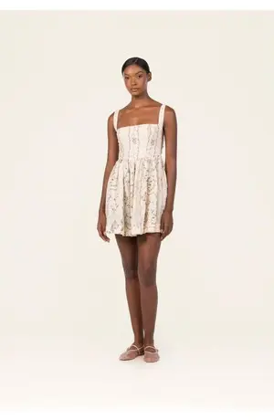 Agua Bendita Mielero Navegante Mini Dress With Floral Embroidery And Pearl Embellishments