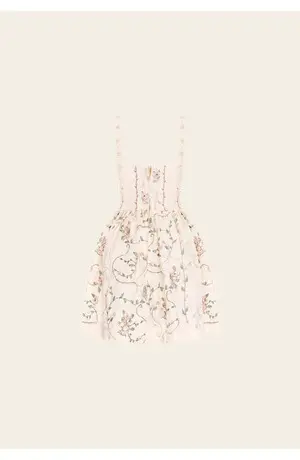 Agua Bendita Mielero Navegante Mini Dress With Floral Embroidery And Pearl Embellishments