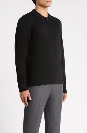JACK VICTOR Merino Wool Quarter Zip Sweater - Black