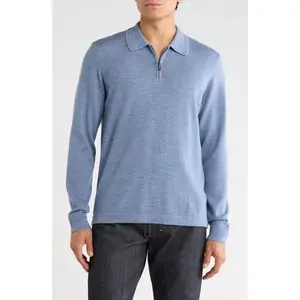 JACK VICTOR Merino Wool Quarter Zip Sweater - Light Blue