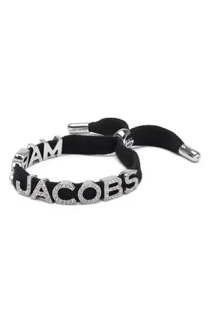Marc Jacobs Laced Logo Adjustable Slider Bracelet With Crystal Embellishments - Silver/black