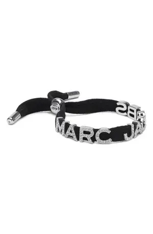 Marc Jacobs Laced Logo Adjustable Slider Bracelet With Crystal Embellishments - Silver/black