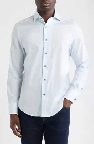 Bugatchi Alvin Shaped Fit Check Button-up Shirt - Sky