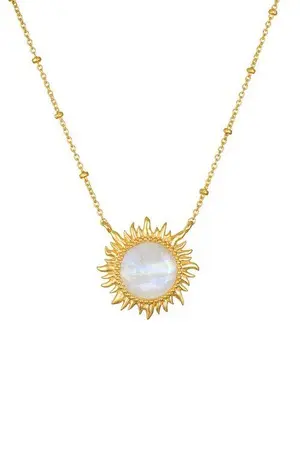 SATYA JEWELRY Sun And Moonstone Pendant Necklace - Gold