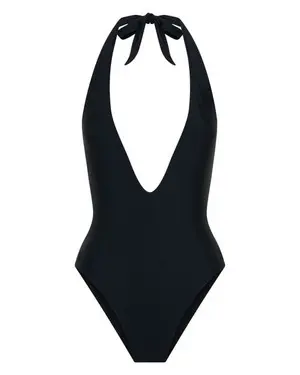 VACAY SWIMWEAR Vienna One Piece Polka Dot Halterneck Swimsuit - Black