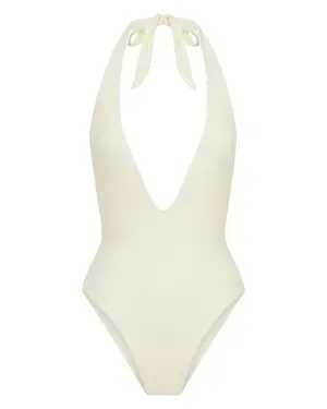 VACAY SWIMWEAR Vacay Swimwear Vienna One Piece Polka Dot Halterneck Swimsuit Ivory