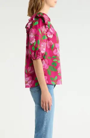 SUGARLIPS Paz Puff Sleeve Cotton Poplin Top