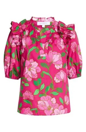 SUGARLIPS Paz Puff Sleeve Cotton Poplin Top