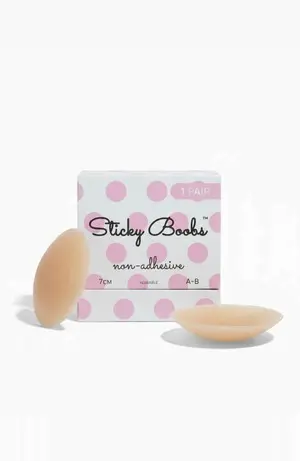 STICKY BOOBS Non-adhesive Reusable Silicone Nipple Covers & Pasties - Tan