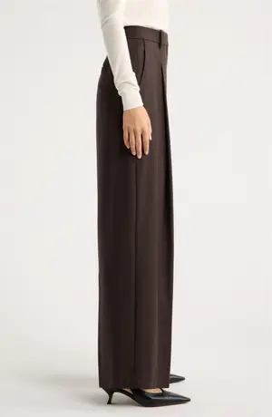 Theory Wide Leg Pleated Virgin Wool Trousers