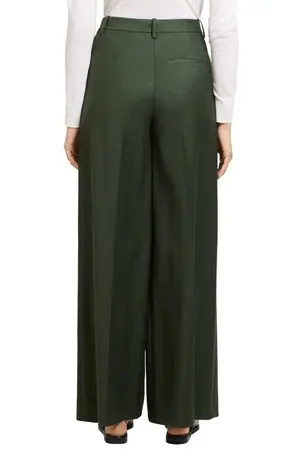 Theory Wide Leg Pleated Virgin Wool Trousers - Ivy