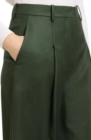 Theory Wide Leg Pleated Virgin Wool Trousers - Ivy