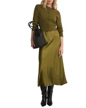 Mint Velvet Layered Satin Knit Midi Dress
