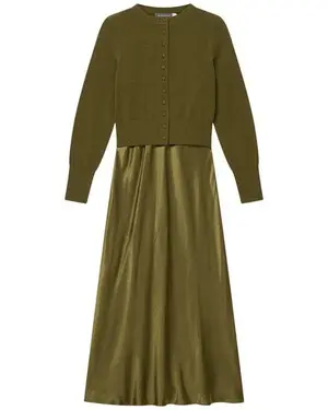 Mint Velvet Layered Satin Knit Midi Dress