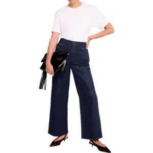 Mint Velvet Dark Indigo Patch Pocket Wide Leg Crop Jeans - Navy